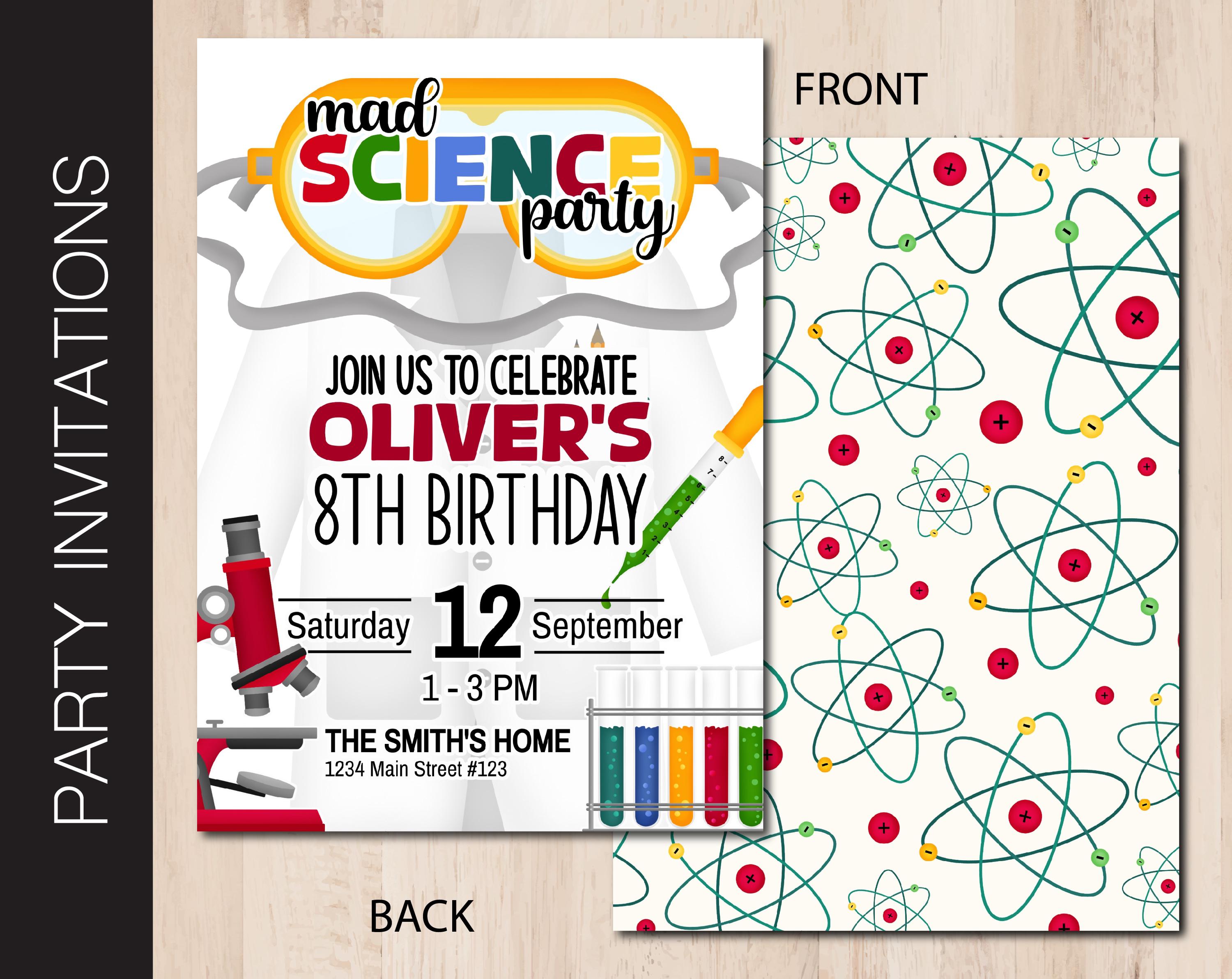 Editable MAD SCIENCE Birthday Party Invitation | Chemistry Party | STEM ...