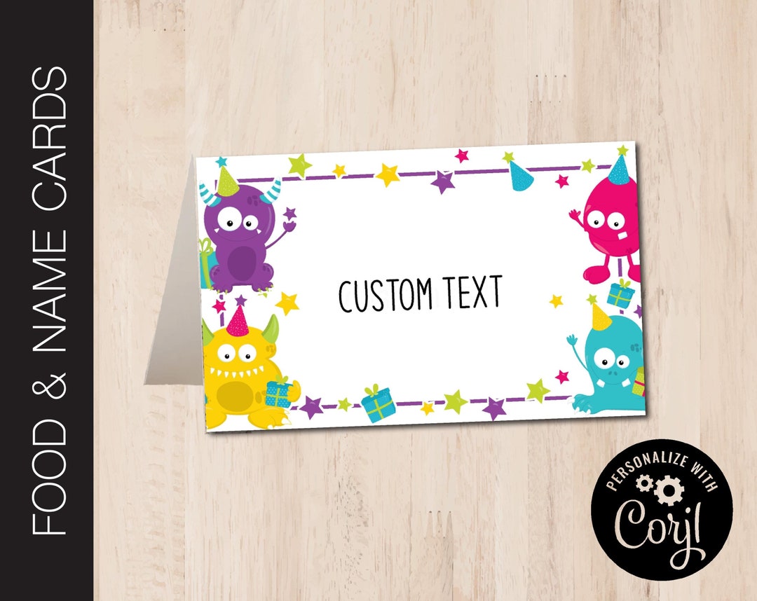 Editable MONSTERS Birthday Party Food Label Tent | Party Food Placards ...