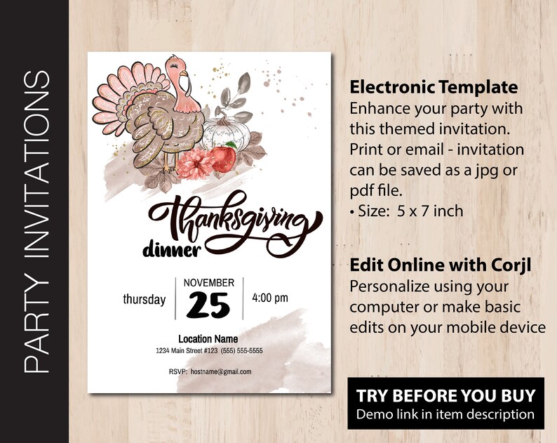 Editable THANKSGIVING Dinner Invitation | Friendsgiving Potluck ...