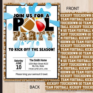 Editable FOOTBALL Themed Pool Party Invitation | Football Party Invite ...