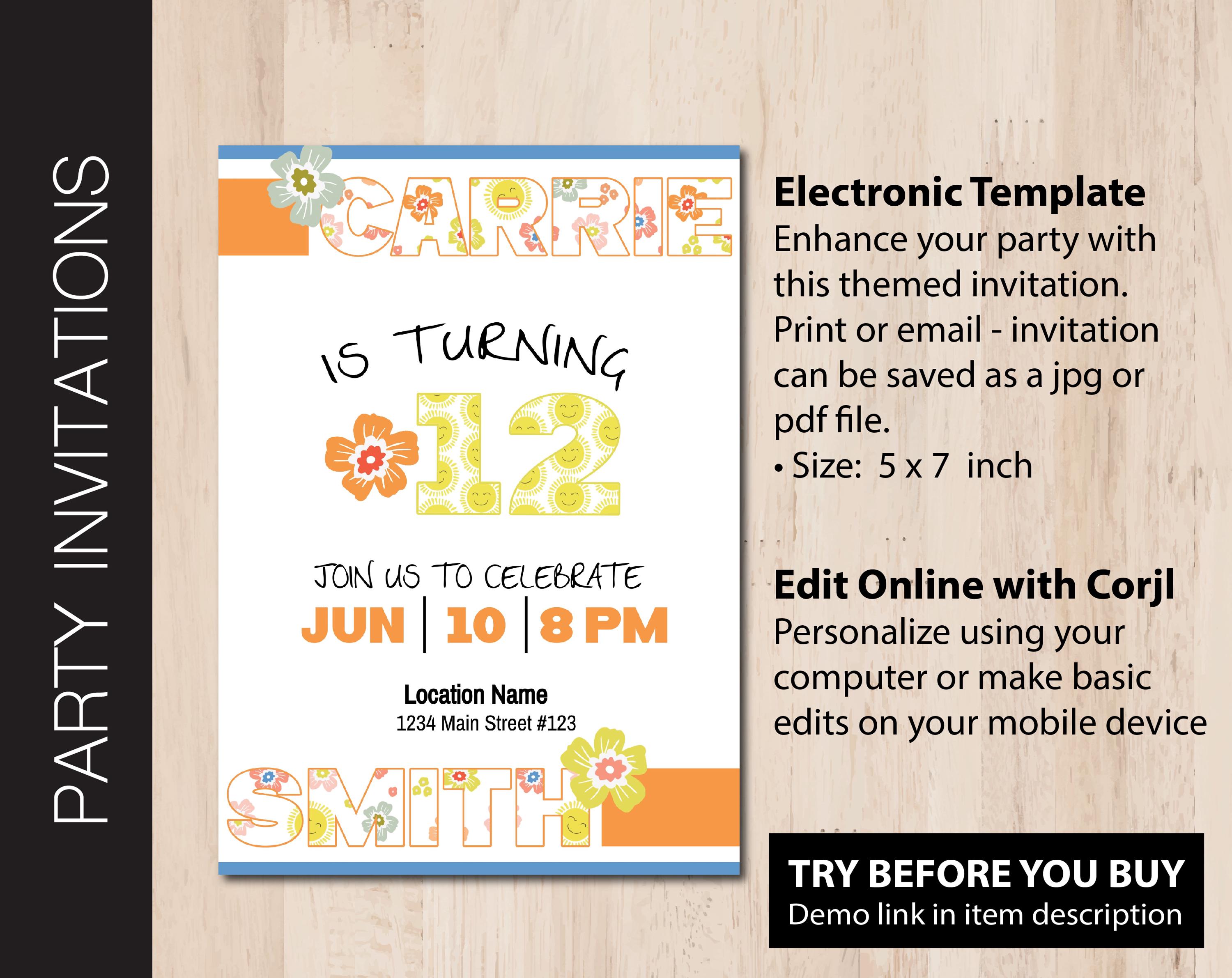Editable Name Birthday Party Invitation | Adult Birthday Party | Kid ...