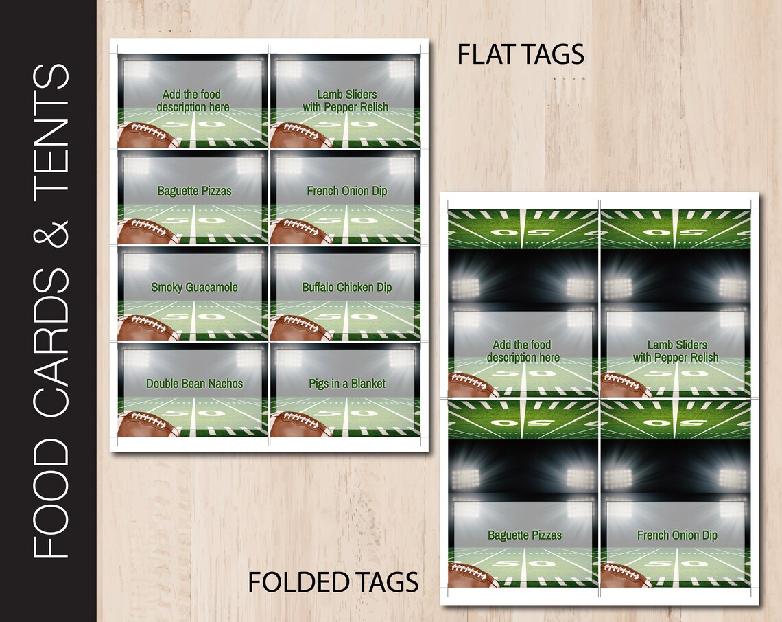 Editable FOOTBALL Party Food Label Tents | Game Day Food Placards | Big ...