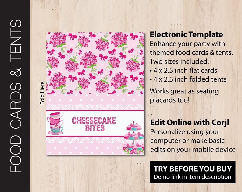 Editable TEA PARTY Food Label Tents High Tea Food Placards Sleep Over ...