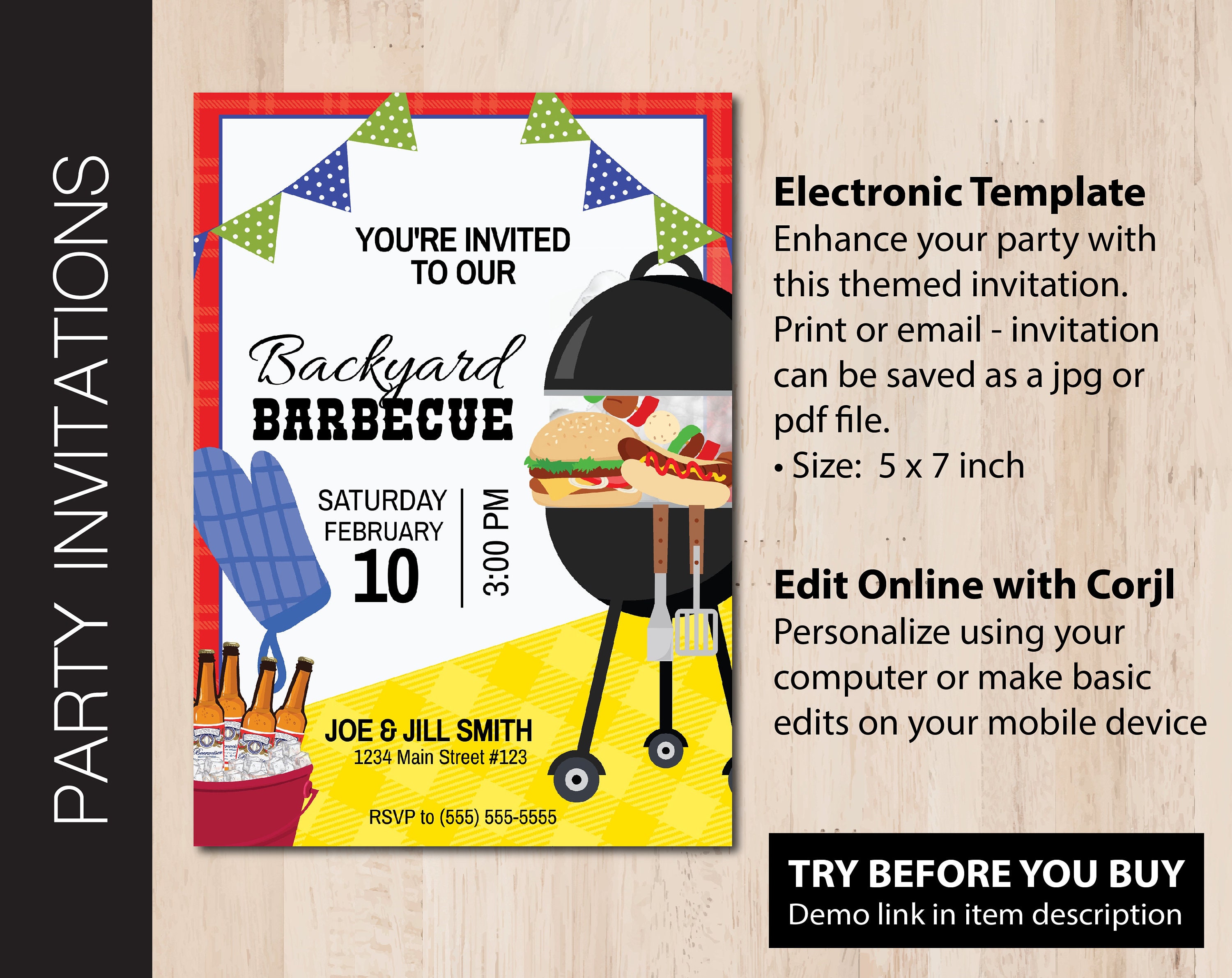 Editable BACKYARD BARBECUE Party Invitation | Grill Invite | Gathering ...
