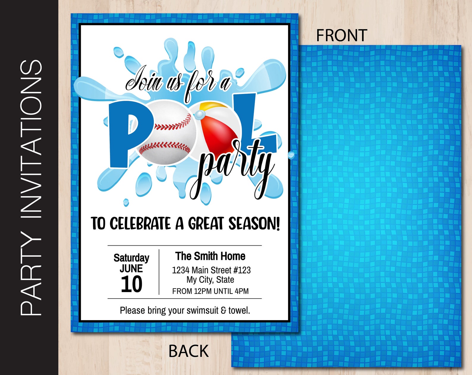 Editable BASEBALL Themed Pool Party Invitation | Baseball Party Invite ...