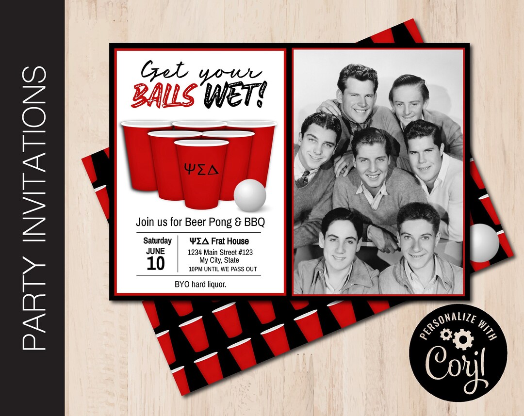 Editable BEER PONG BBQ Party Photo Invitation | Fraternity Party | Men ...