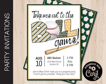 Editable TAILGATE Party Invitation Game Day Baseball Invite Teal ...