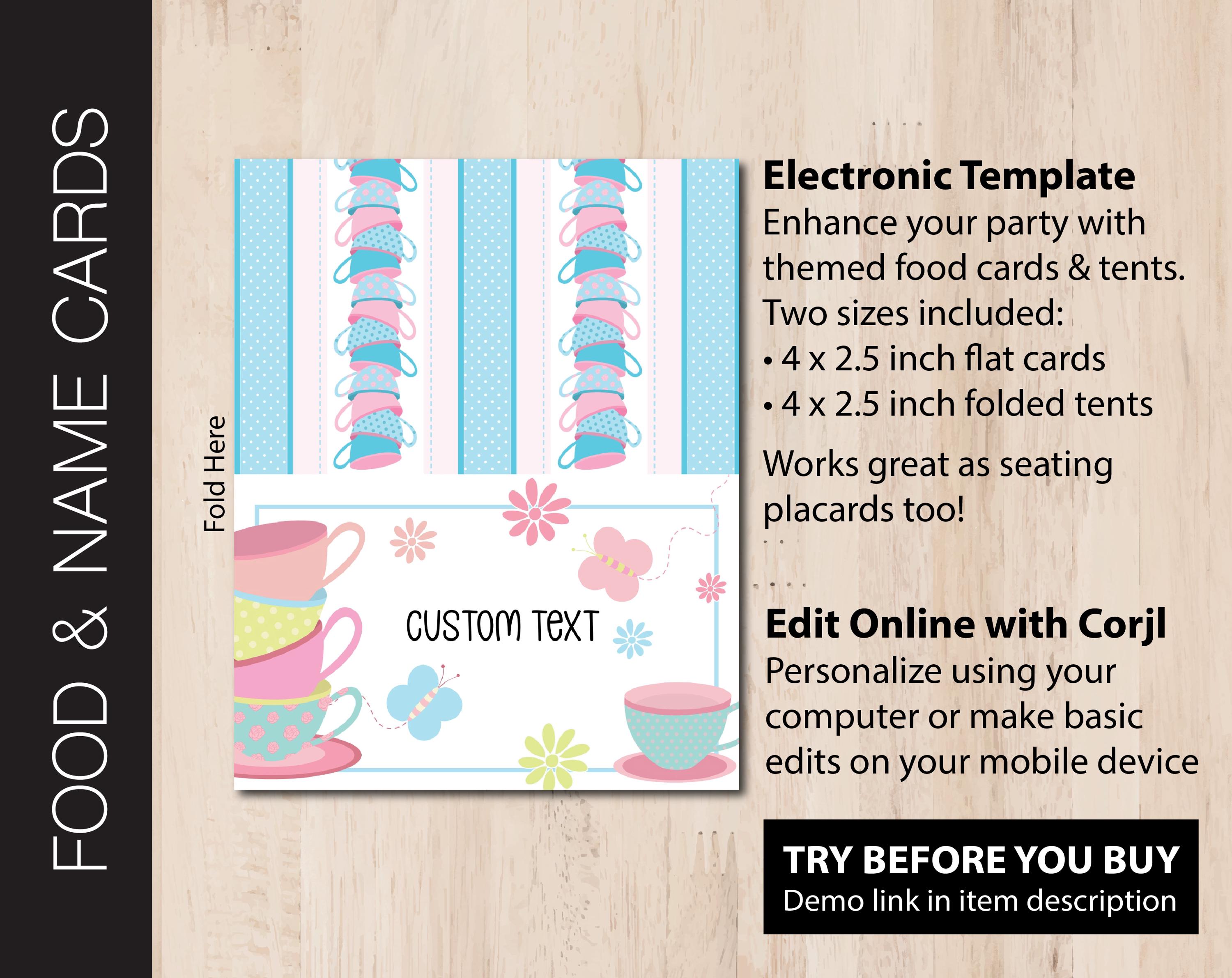 Editable PAR-TEA Birthday Party Food Label Tents | Party Food Placard ...