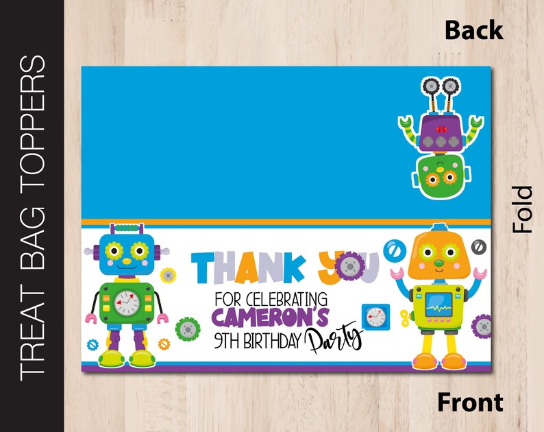 Editable ROBOTICS Birthday Treat Bag Topper | Candy Bag | Goodie Bag ...
