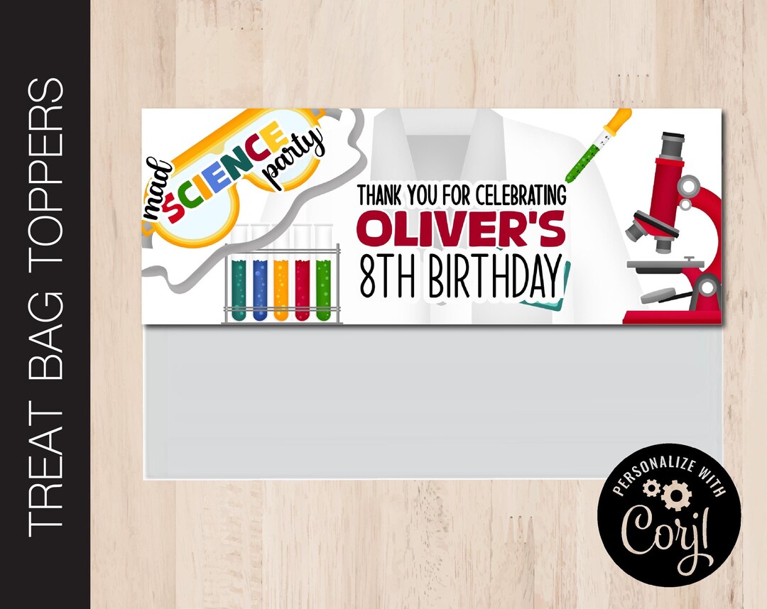 Editable MAD SCIENCE Birthday Treat Bag Topper | Candy Bag | Goodie Bag ...