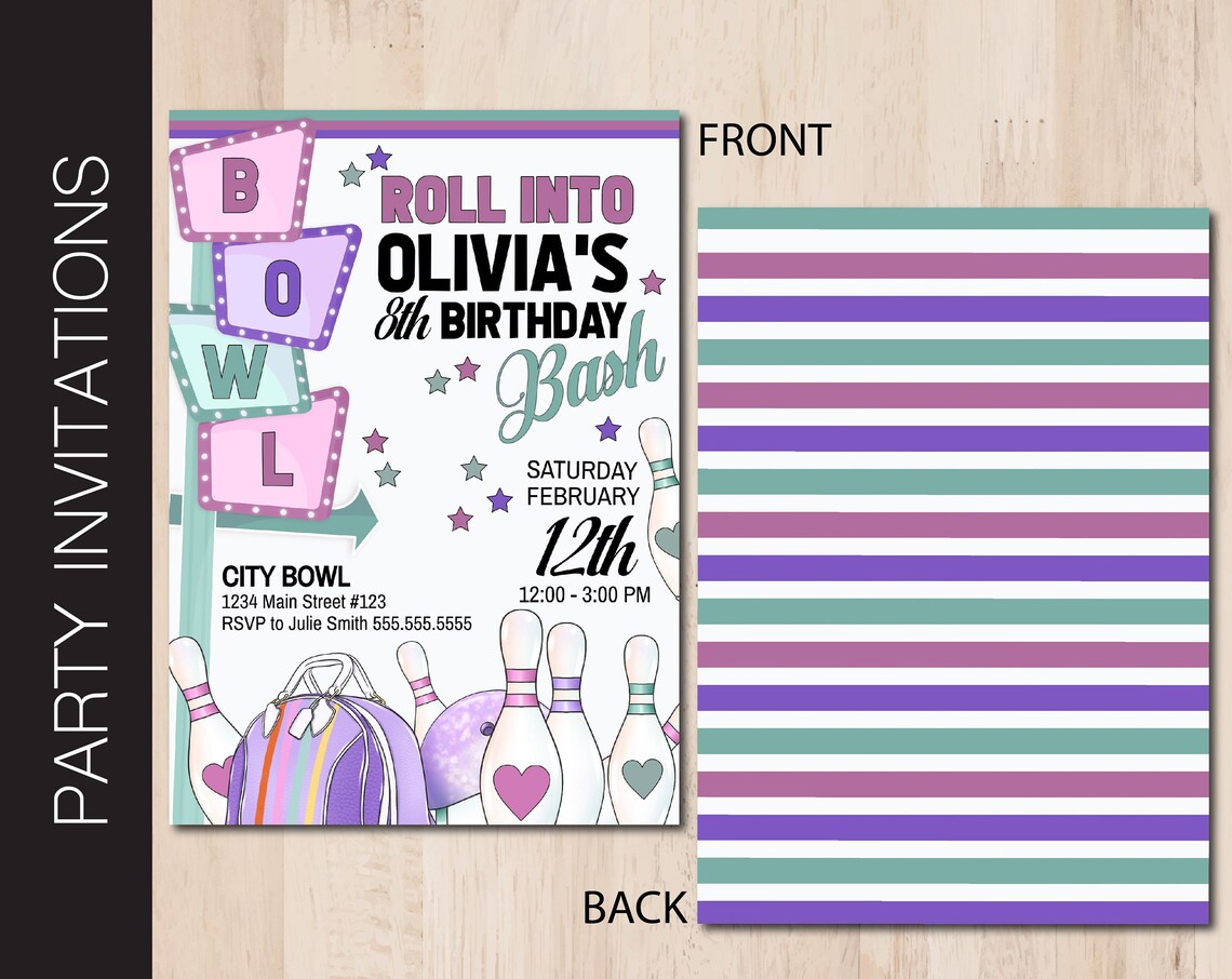 Editable BOWLING Party Invitation | Birthday Celebration Invite ...