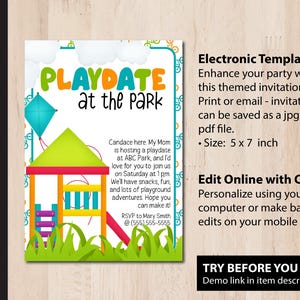 Editable PLAYDATE at the PARK Invitation | Kids Get Together | Playtime ...