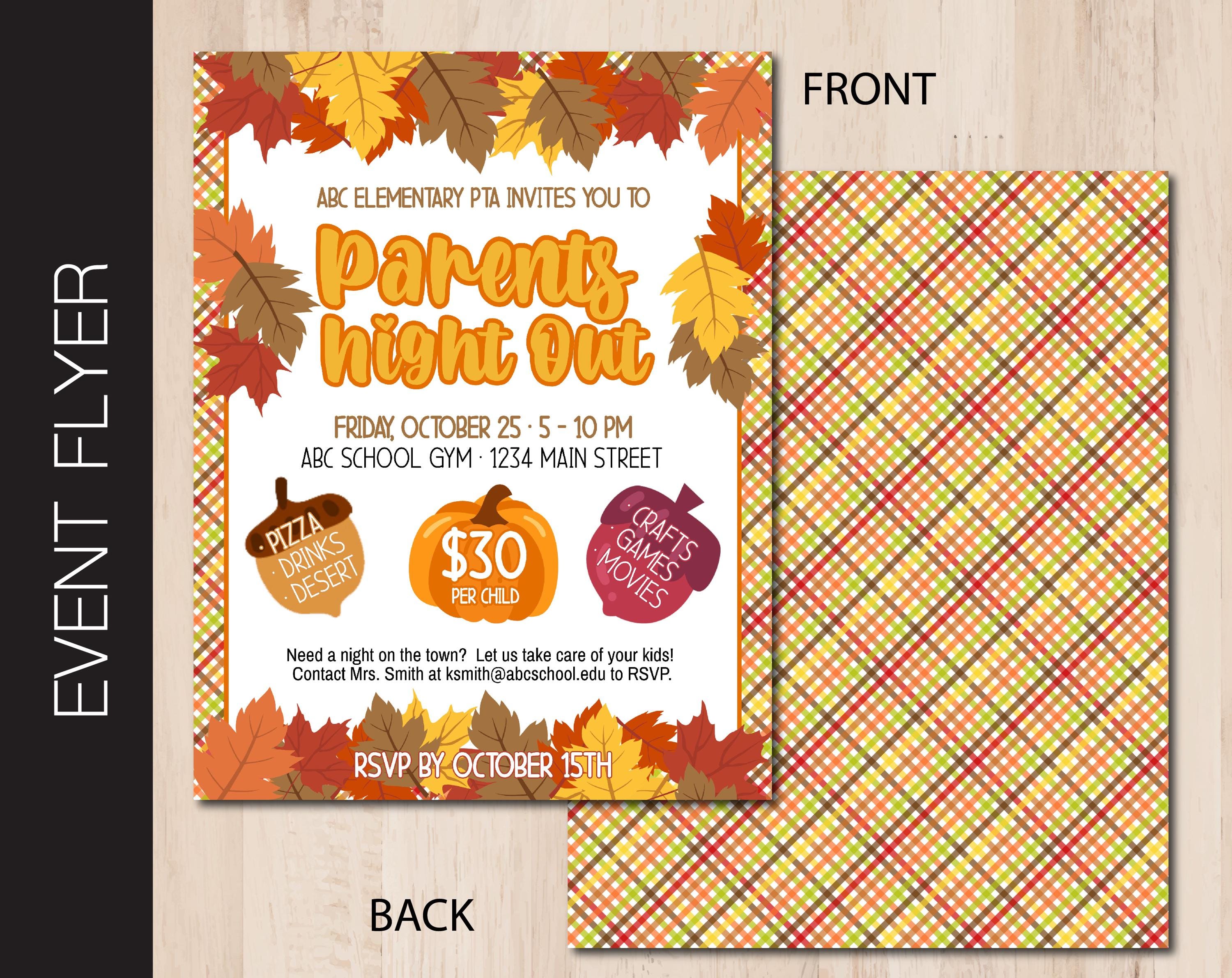 Editable Parents Night Out Flyer | Custom Date Night Poster Event ...