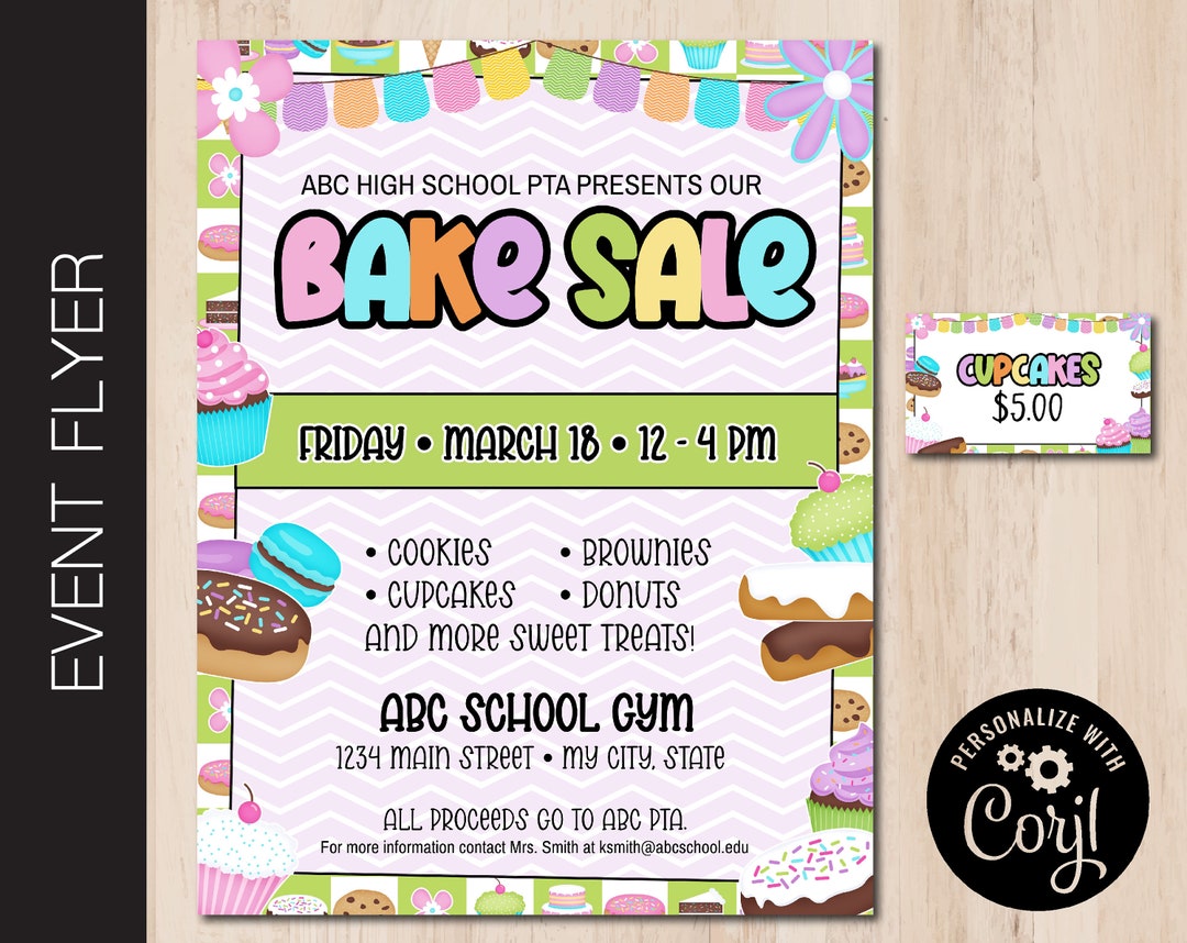 Editable Bake Sale Flyer Custom Bake Sale Event Invitation Bake Sale ...