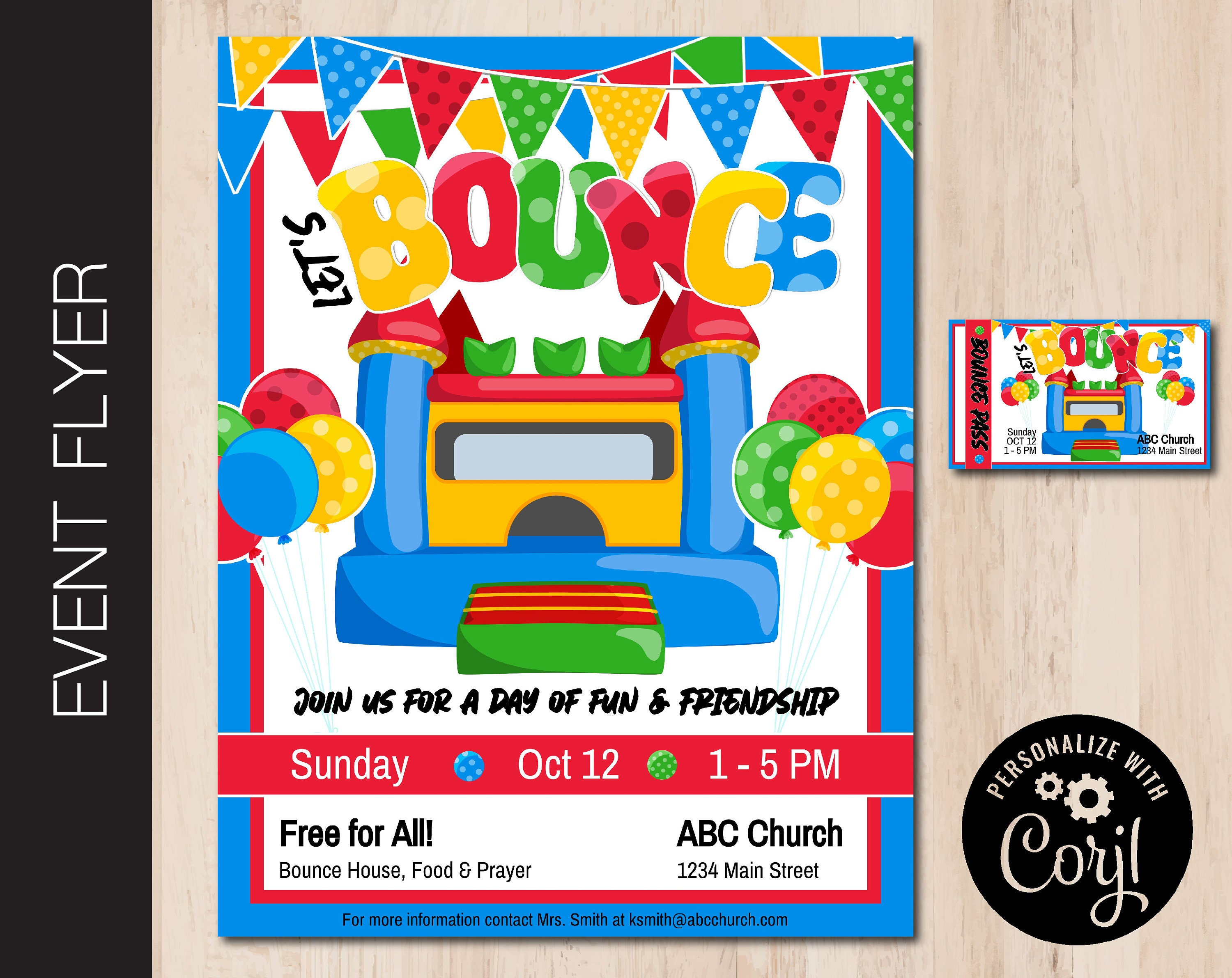 Editable Bounce House Event Flyer | Custom Bounce House Fundraiser ...