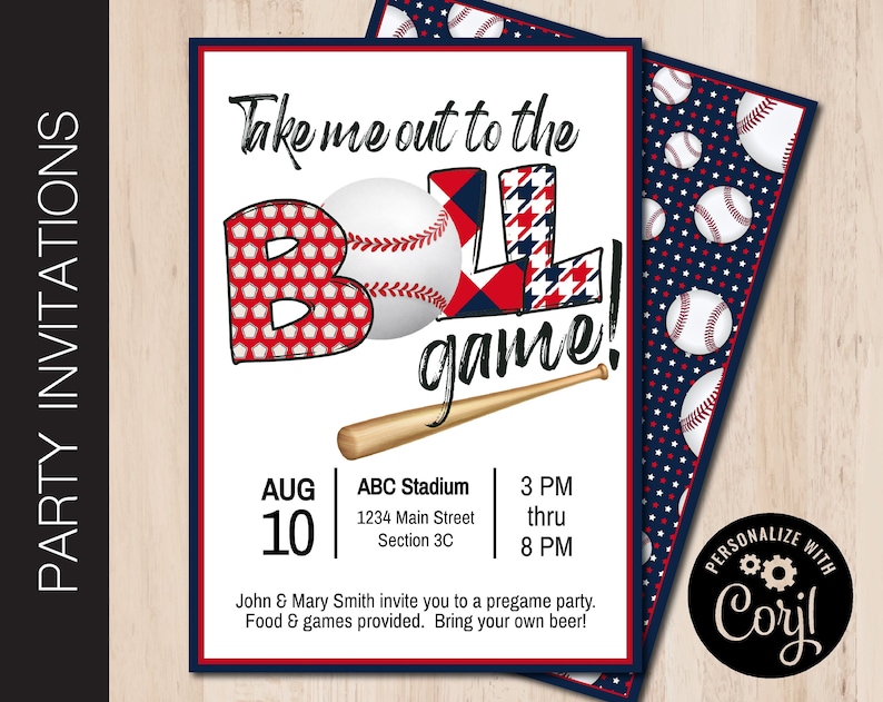 Editable TAILGATE Party Invitation | Game Day | Baseball Invite | Red ...
