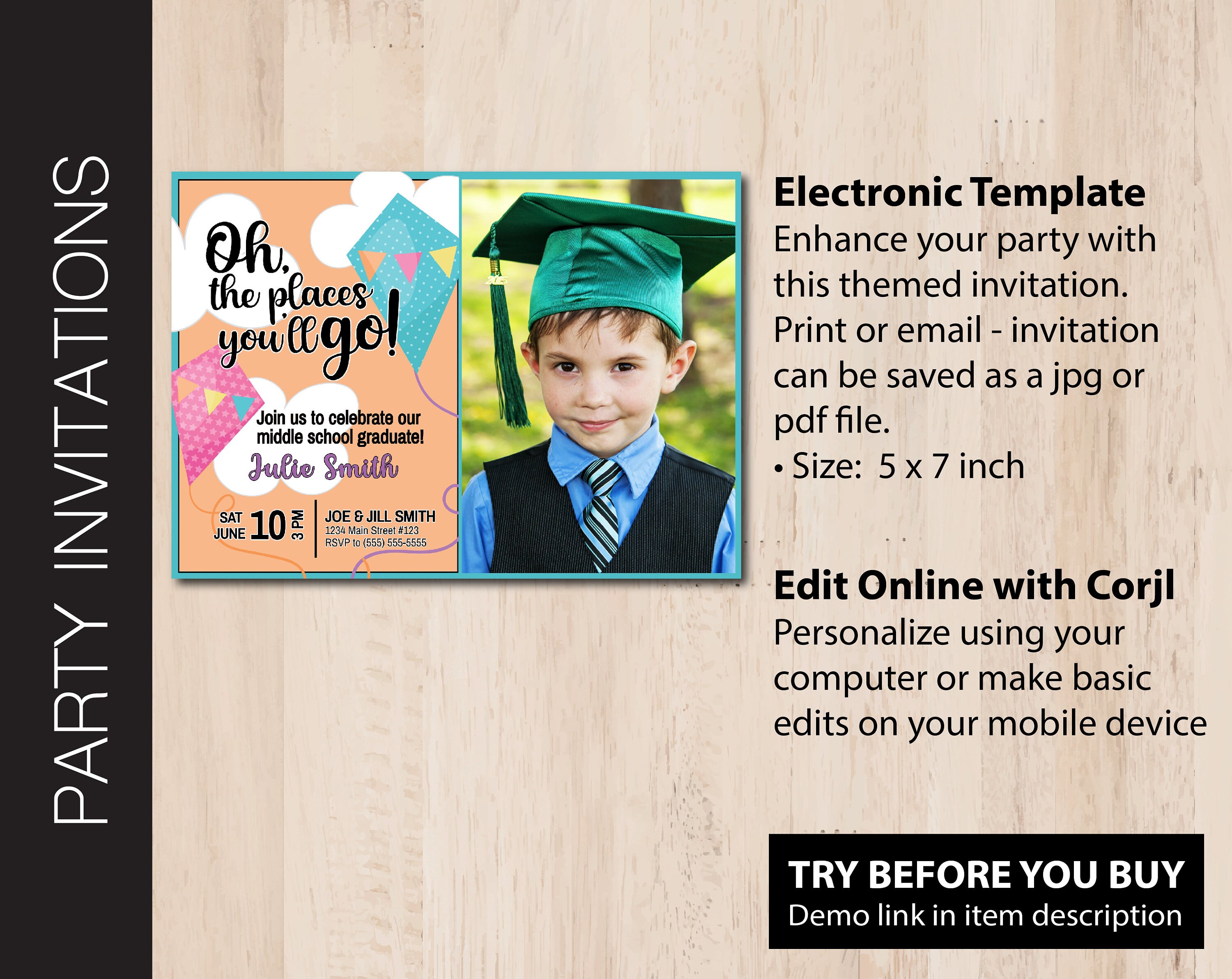 Editable GRADUATION Party Invitation | Oh the Places Youll Go | Pre-k ...