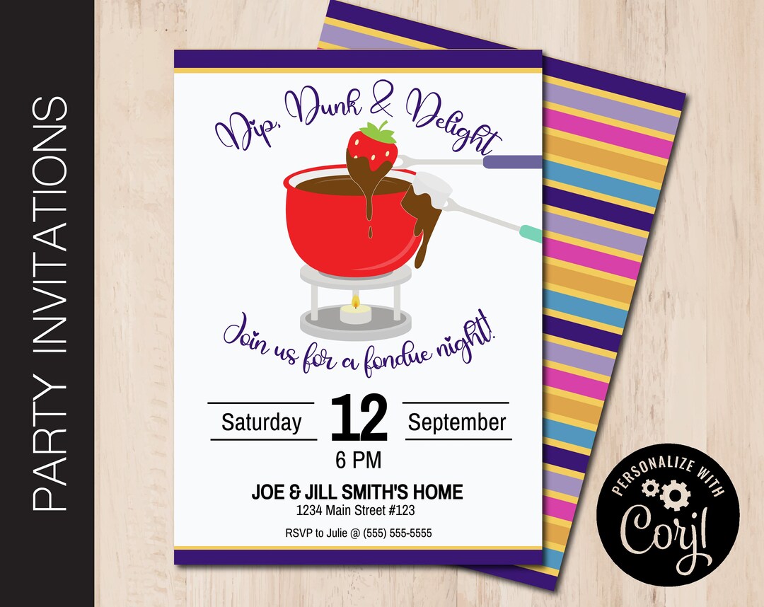 Editable FONDUE NIGHT Party Invitation Dinner Party Invite Print or ...
