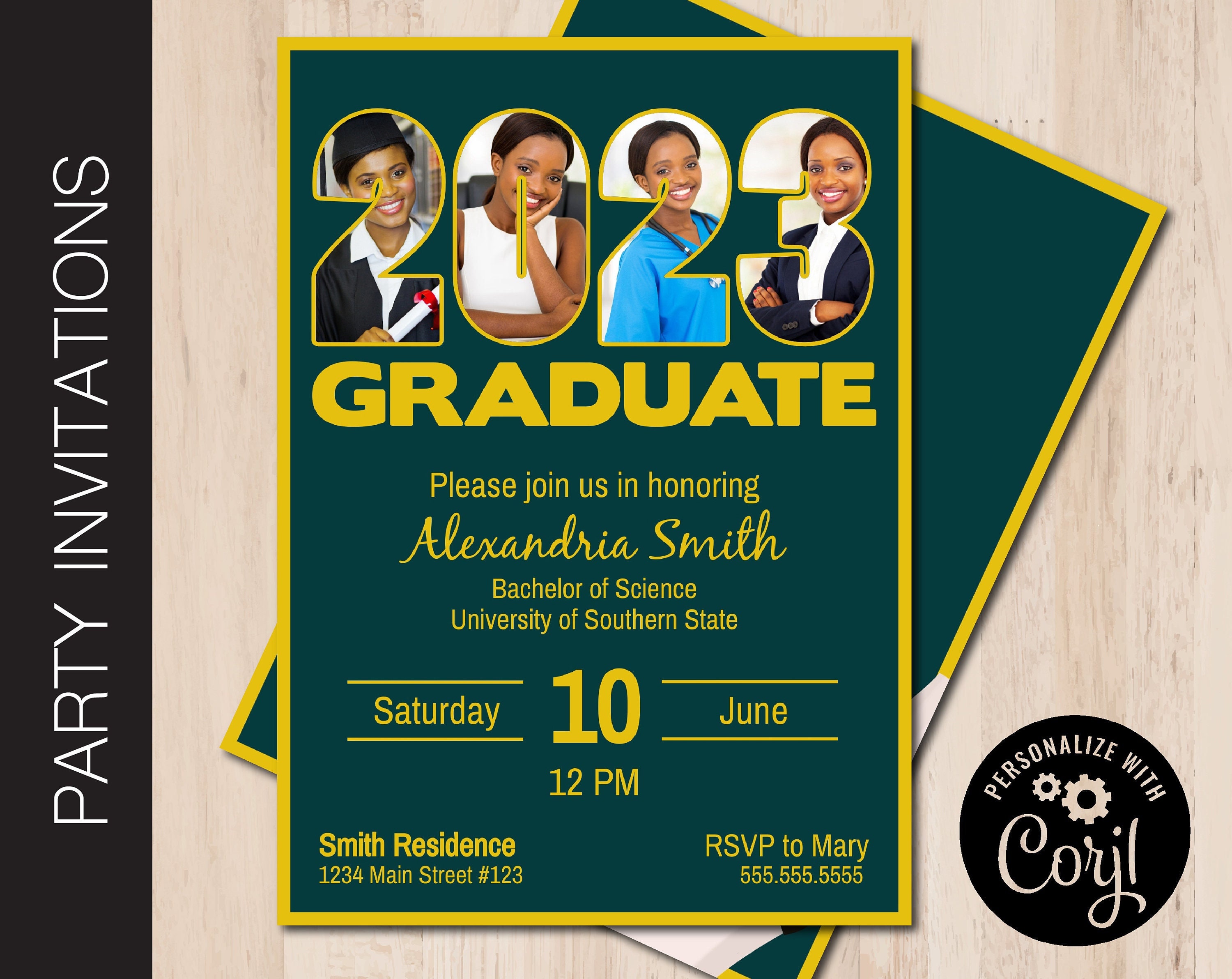 Editable GRADUATION Party Invitation Choose School Color With Gold ...