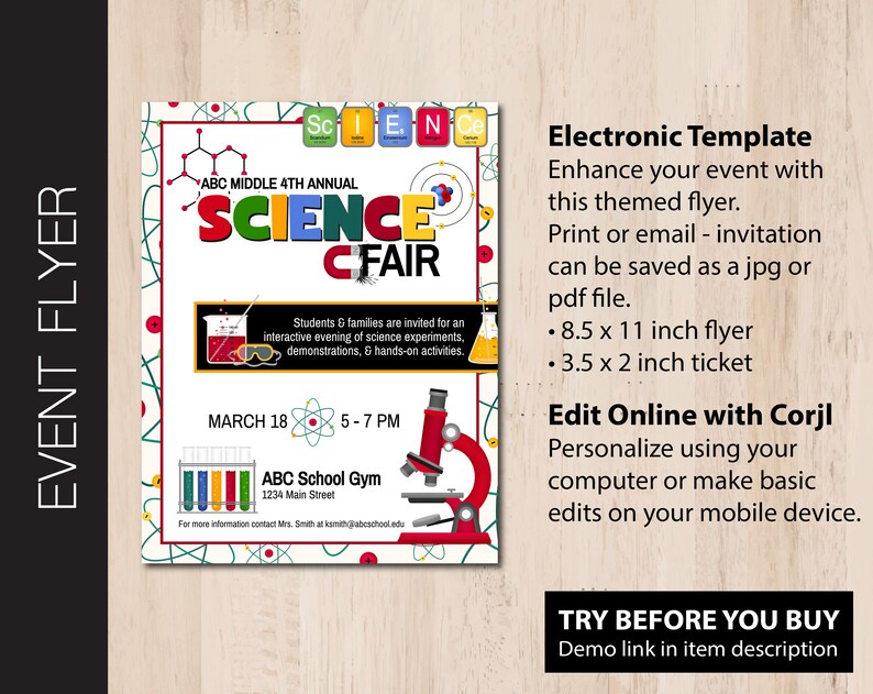 Editable Science Fair Flyer | Custom Science Night Poster Event Invite ...