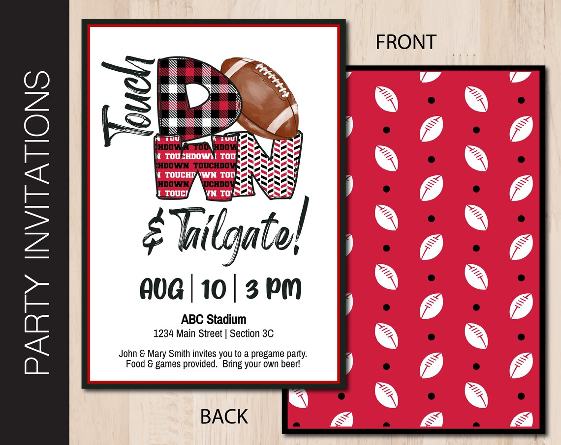 Editable TOUCHDOWN & Tailgate Party Invitation | Game Day | Football ...