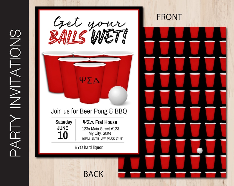 Editable BEER PONG BBQ Party Invitation | Fraternity Party | Men ...