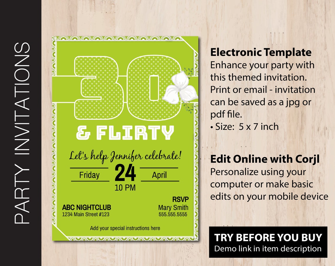 Editable FLIRTY BIRTHDAY Party Invitation | Girls Night Out Celebration ...