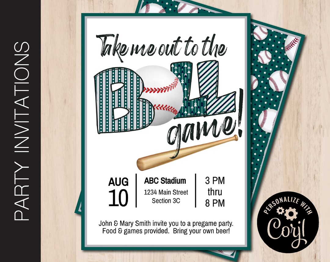 Editable TAILGATE Party Invitation Game Day Baseball Invite Green White ...