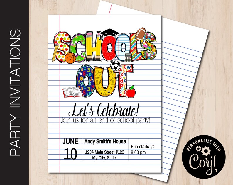Editable SCHOOLS OUT Party Invitation Summer Party Invite Pool Party ...