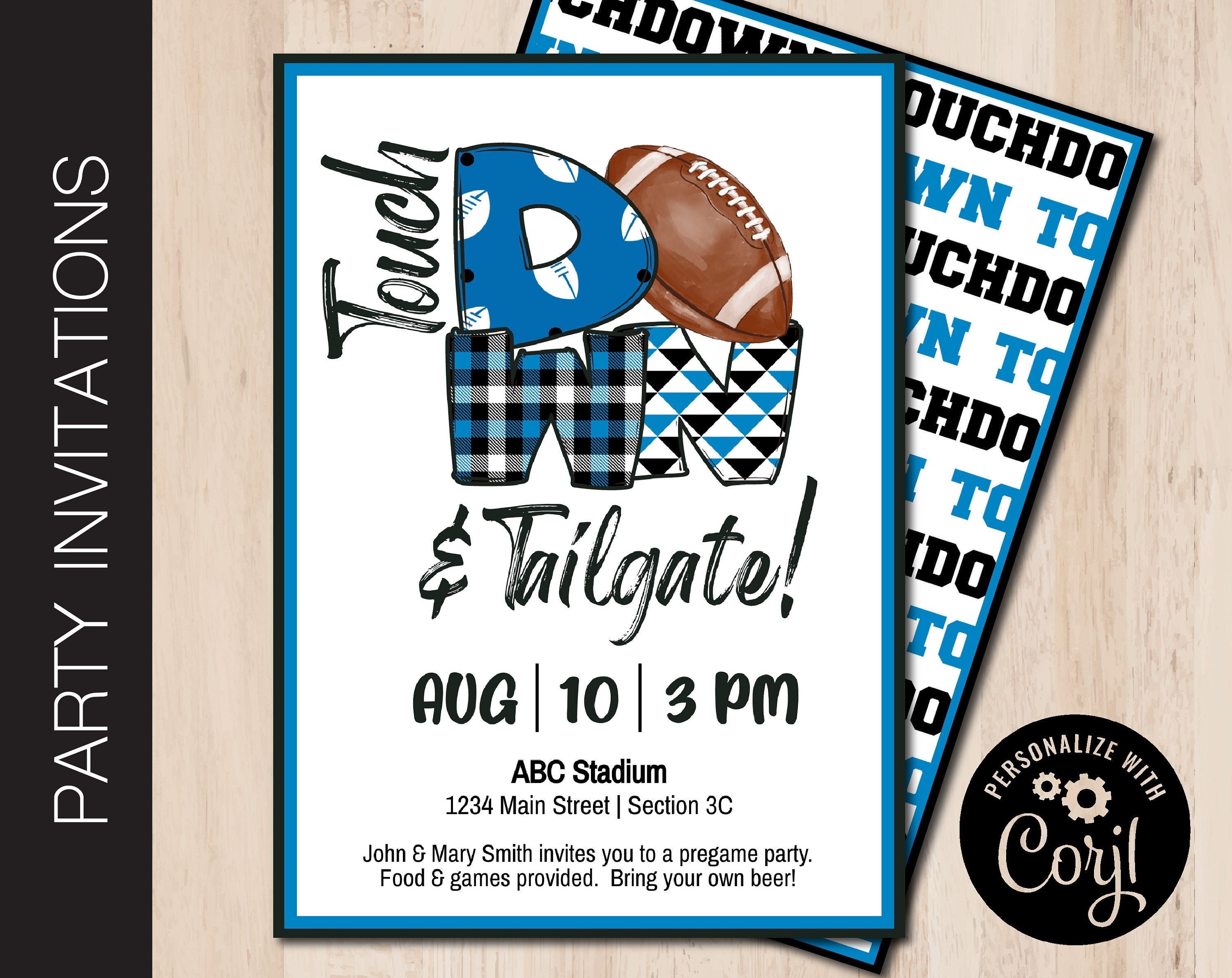 Editable TAILGATE Party Invitation | Blue & White Colors | Football Pre ...