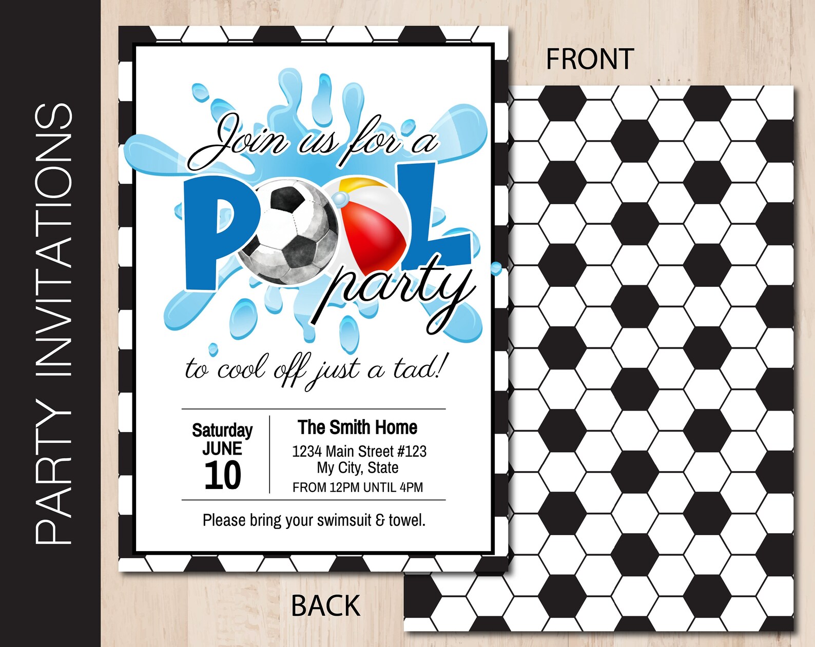 Editable SOCCER Themed Pool Party Invitation | Soccer Party Invite ...