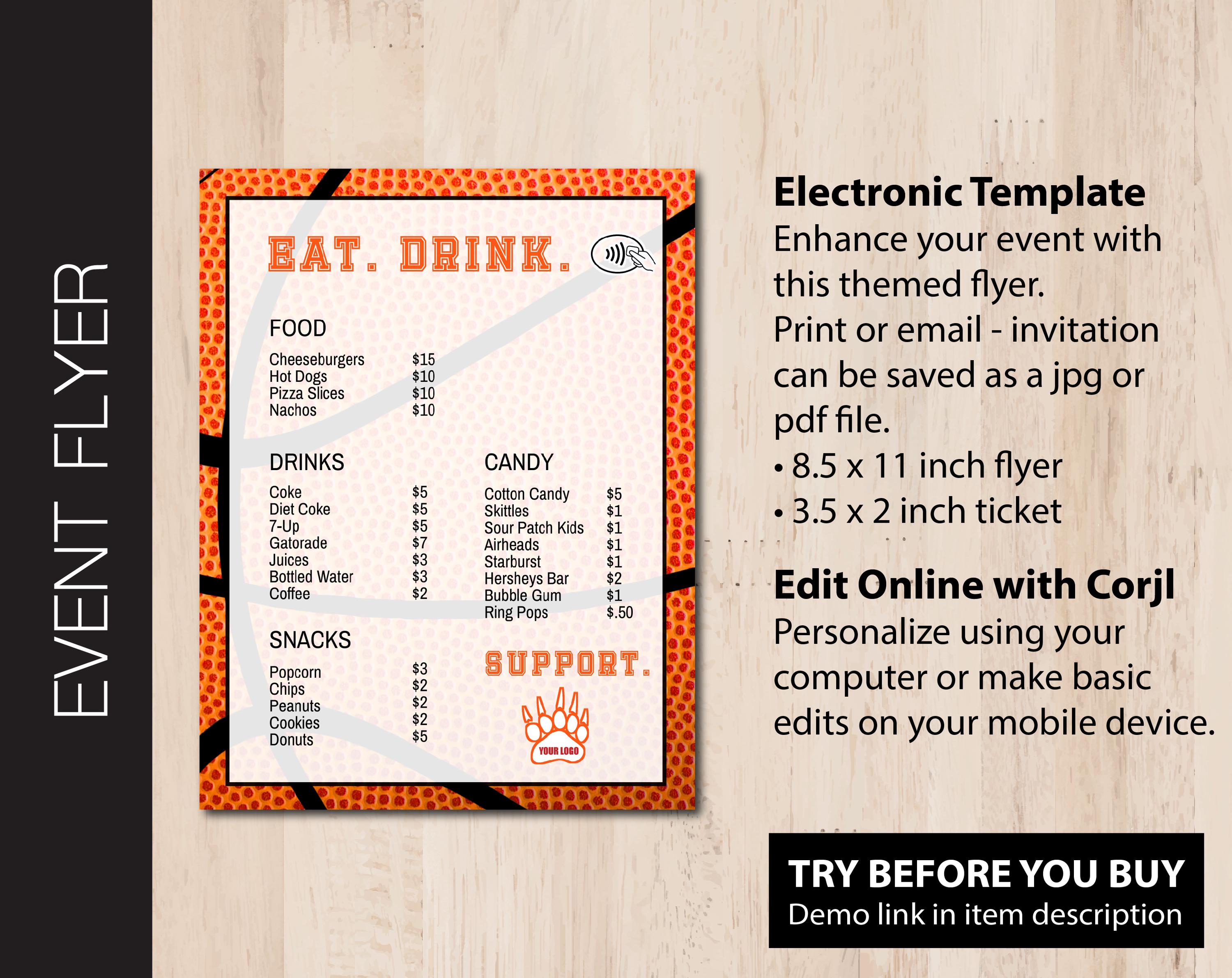 Editable Basketball Concessions Stand Flyer | Snack Stand Menu | Food ...