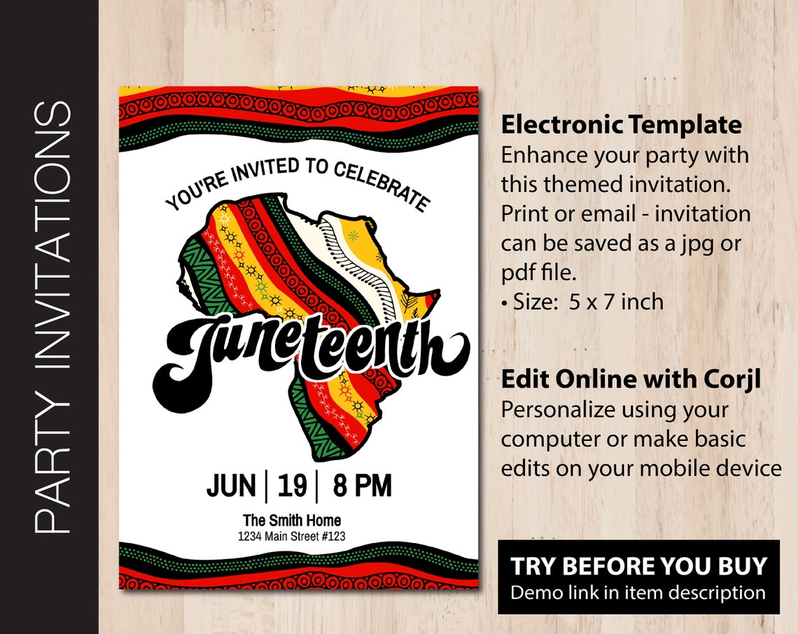 Editable JUNETEENTH Invitation Black Freedom Juneteenth Party ...