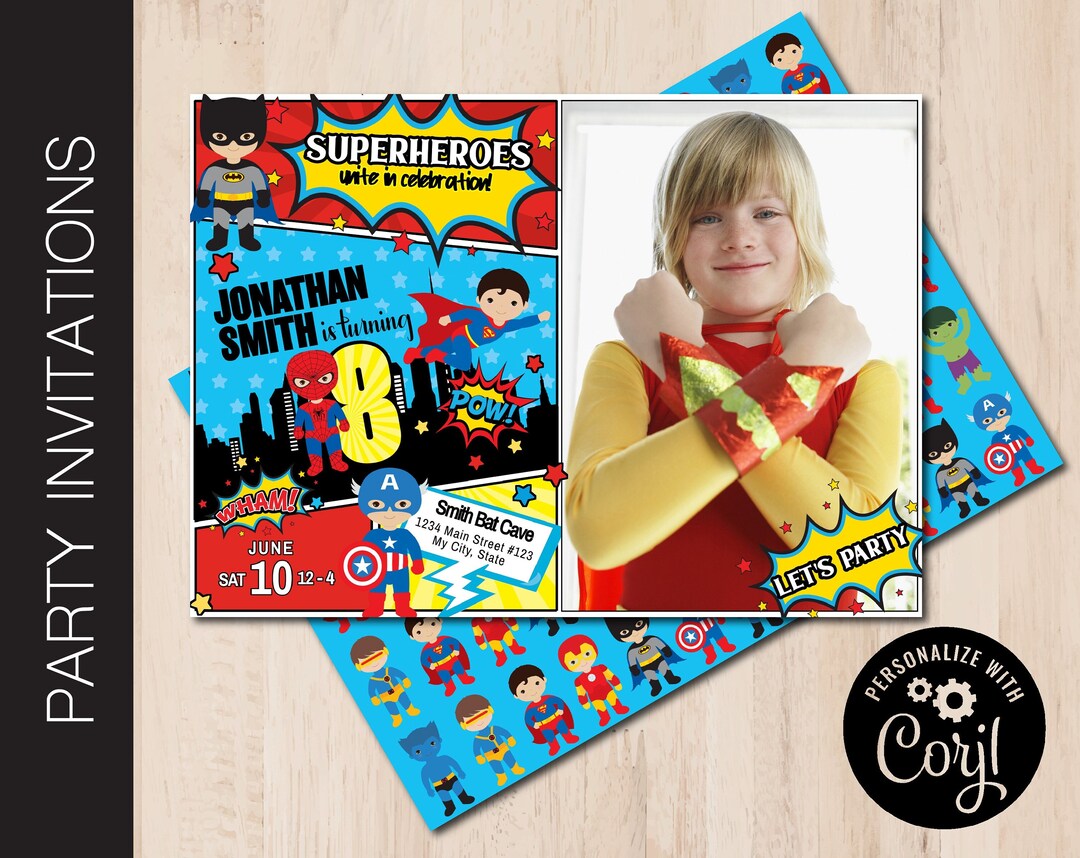 Editable SUPERHEROES BIRTHDAY Party Invitation | Kids Birthday | Heroes ...