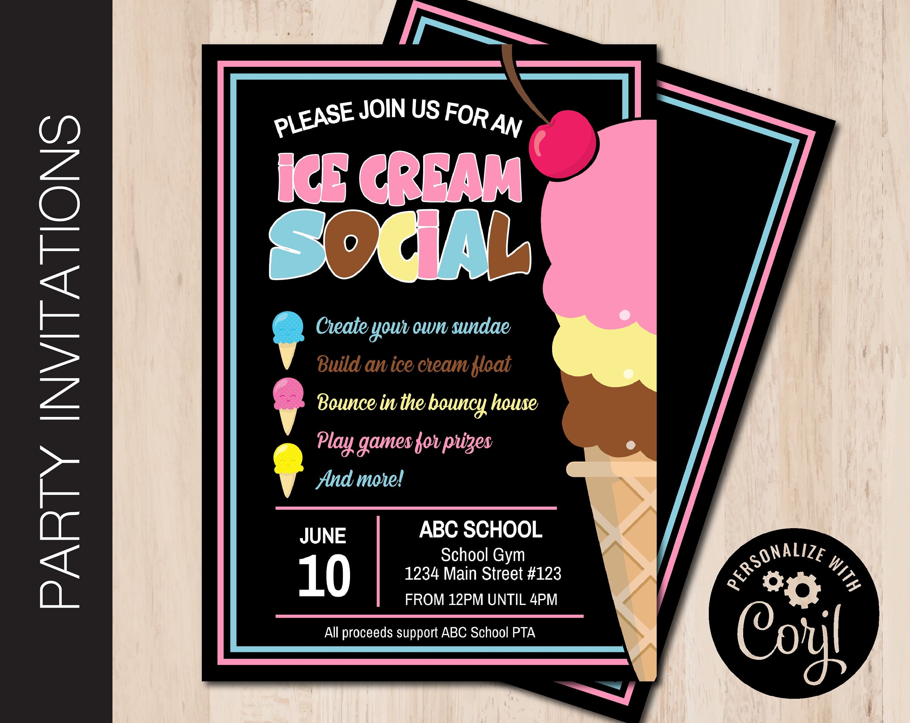 Editable ICE CREAM Social Party Invitation | PTA Fundraiser | Community ...