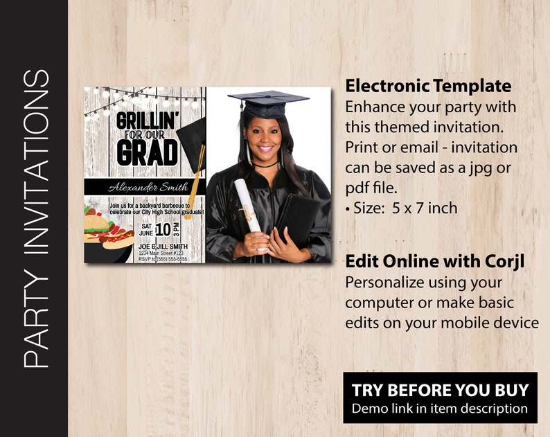 Editable GRILL for GRAD Party Invitation | Graduation Barbecue | BBQ ...