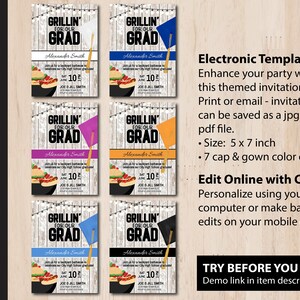 Editable GRILL for GRAD Party Invitation | Graduation Barbecue | BBQ ...