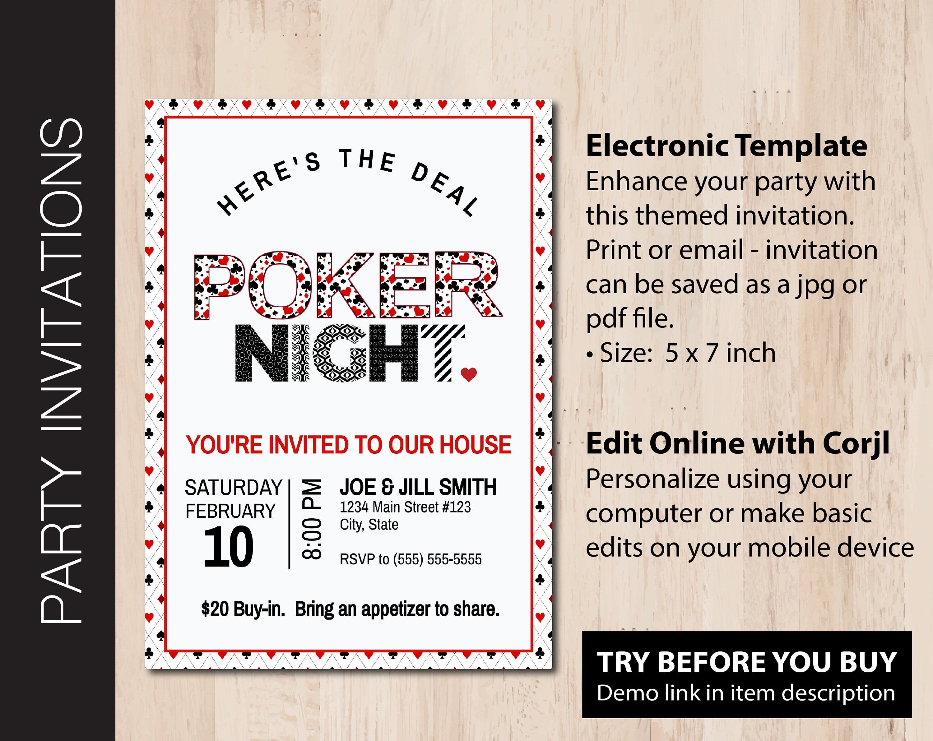 Editable POKER NIGHT Party Invitation | Poker Party | Texas Hold Em ...