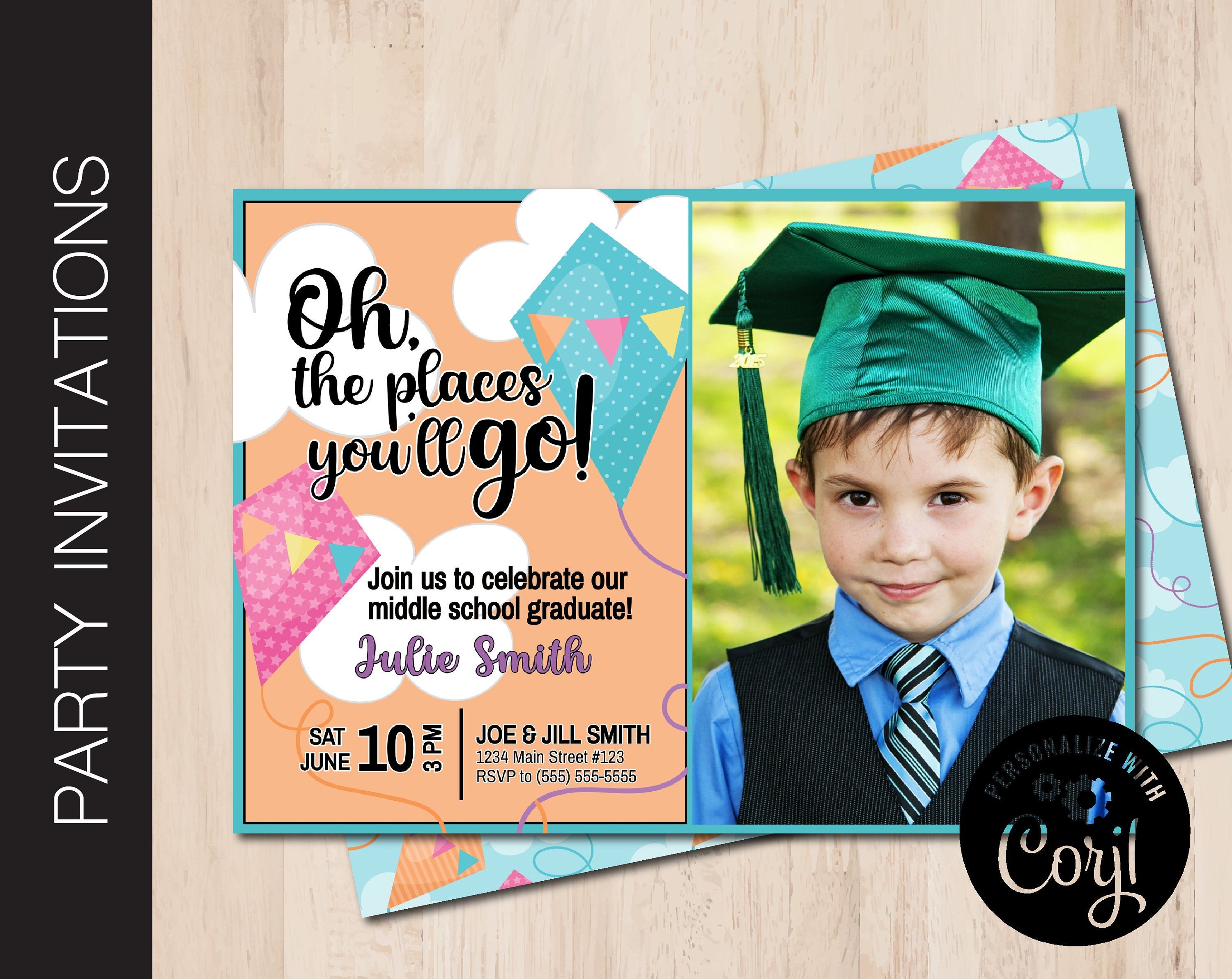 Editable GRADUATION Party Invitation | Oh the Places Youll Go | Pre-k ...