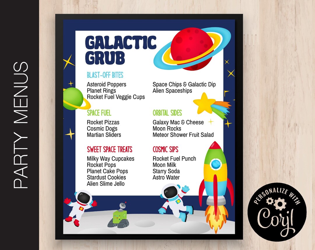 Editable OUTER SPACE Party Menu | Food Menu | Drink Sign | Concessions ...