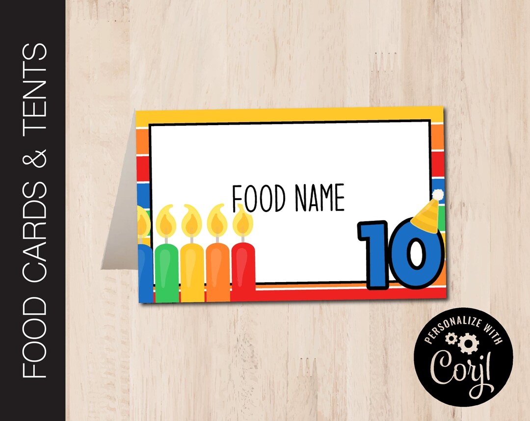 Editable SURPRISE Party Food Label Tents Candles Party Food Placards ...