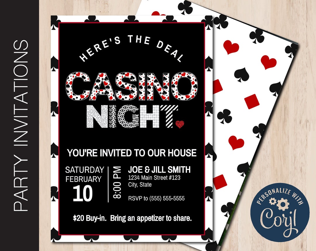 Editable CASINO NIGHT Party Invitation Poker Party Texas Hold Em. Craps ...