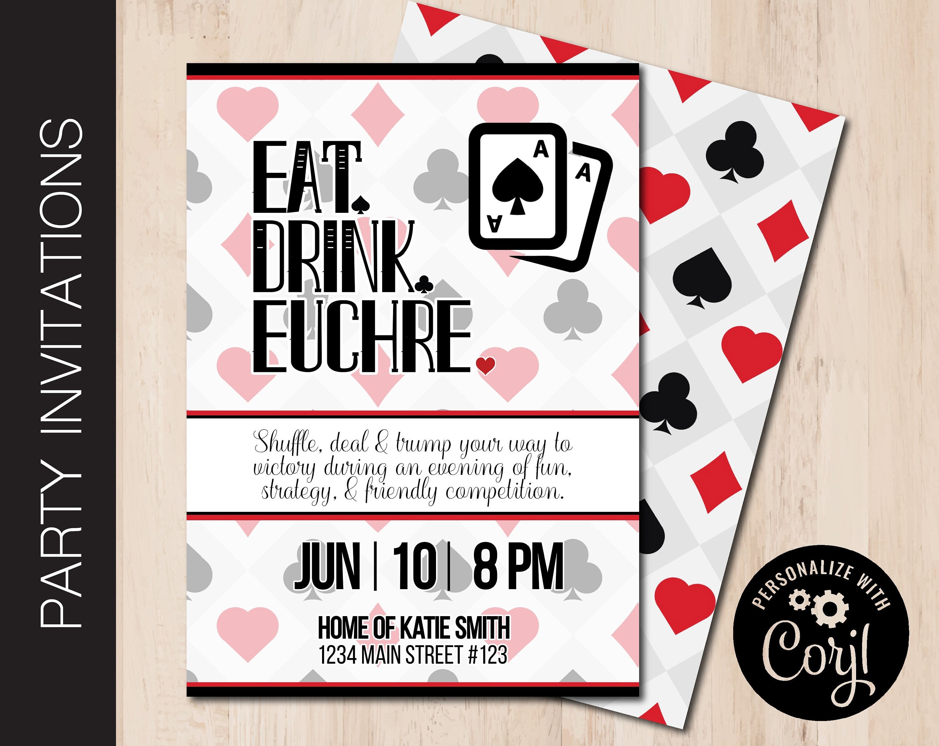 Editable EUCHRE NIGHT Party Invitation | Euchre Party | Card Night ...
