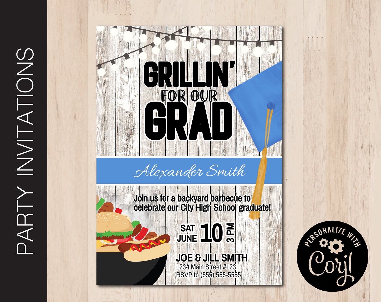 Editable GRILL for GRAD Party Invitation | Graduation Barbecue | BBQ ...