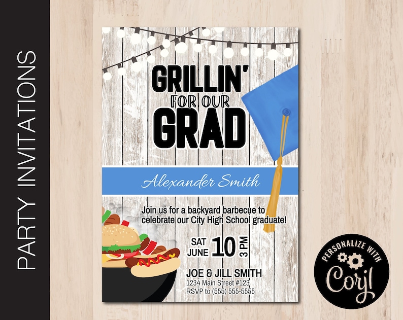 Editable GRILL for GRAD Party Invitation | Graduation Barbecue | BBQ ...