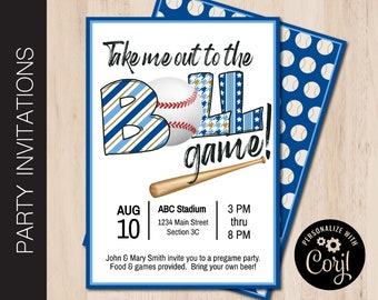 Editable TAILGATE Party Invitation Game Day Baseball Invite Teal ...