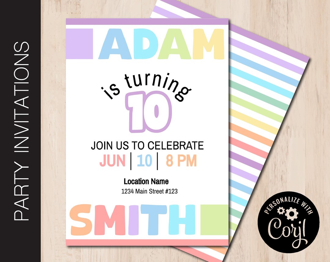 Editable Name Birthday Party Invitation Adult Birthday Party Kid ...