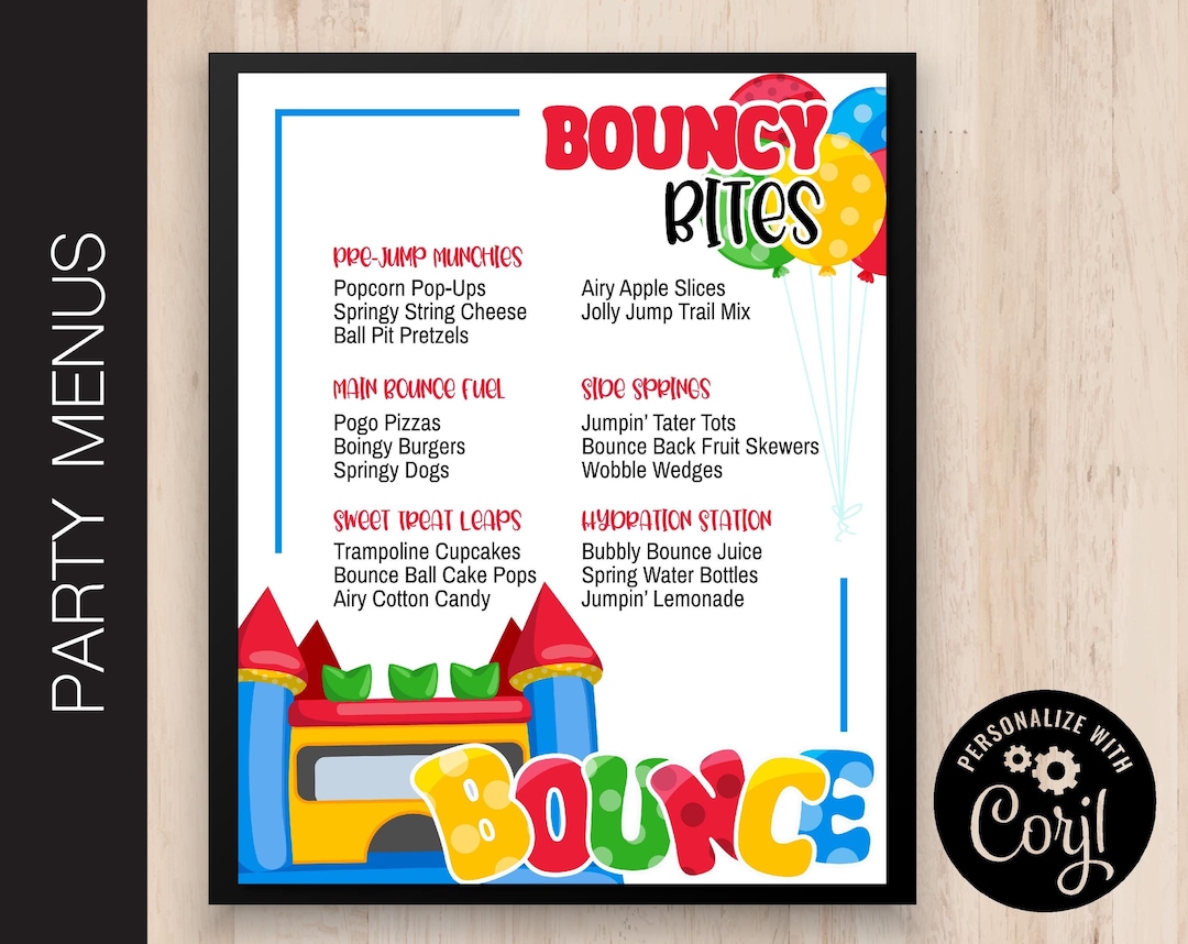 Editable BOUNCE HOUSE Party Menu | Food Menu | Drink Sign | Concessions ...