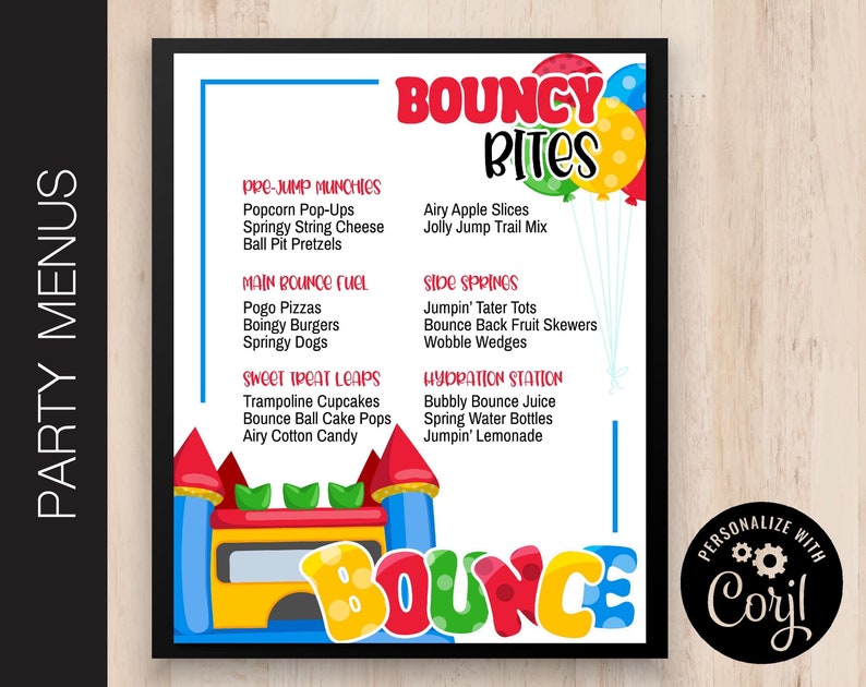 Editable BOUNCE HOUSE Party Menu | Food Menu | Drink Sign | Concessions ...