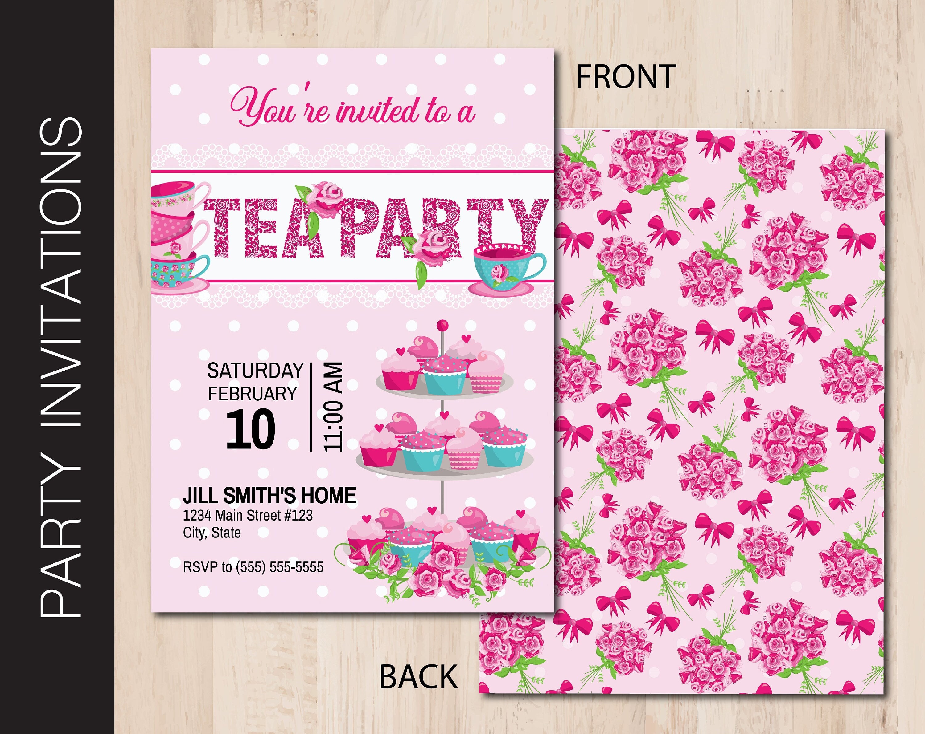 Editable TEA PARTY Invitation High Tea Invite Girls Doll Party Pink ...